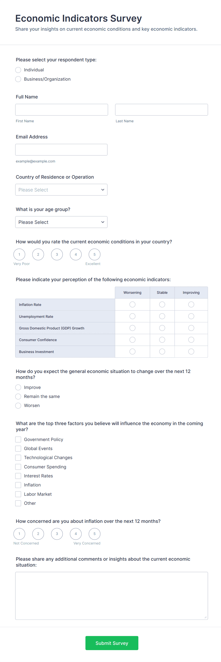 Economic Indicators Survey Form Template | Jotform