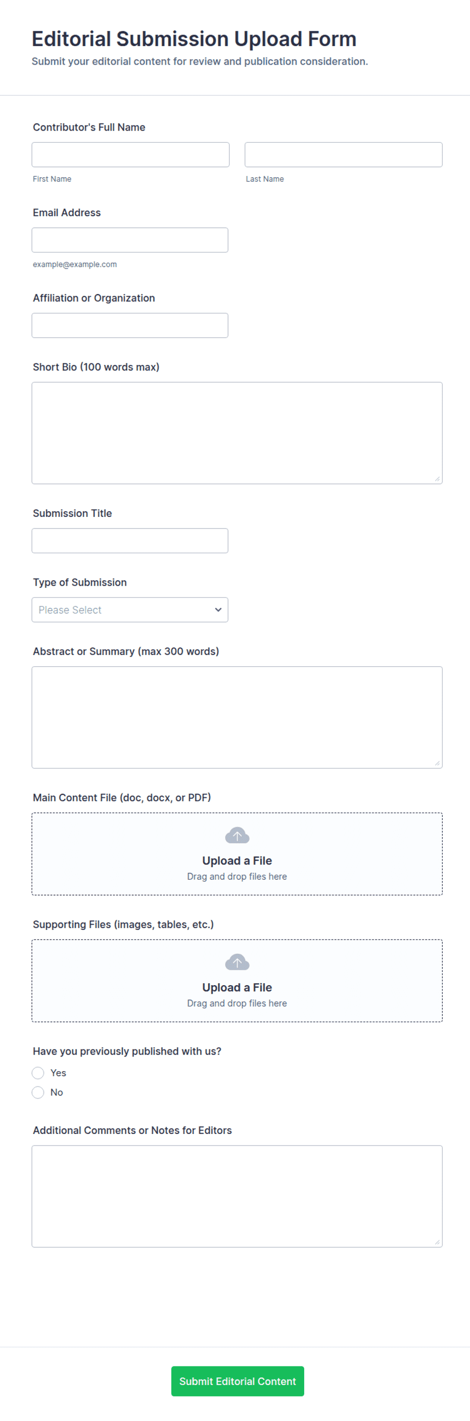 Editorial Submission Upload Form Template | Jotform