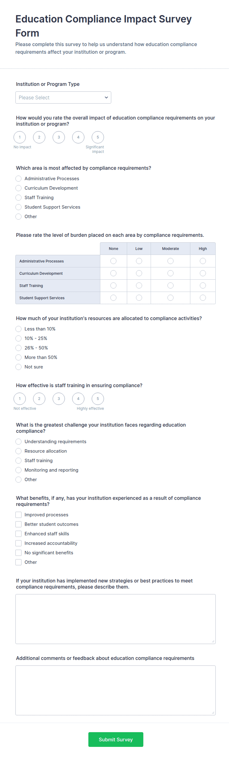 Education Compliance Impact Survey Form Template | Jotform