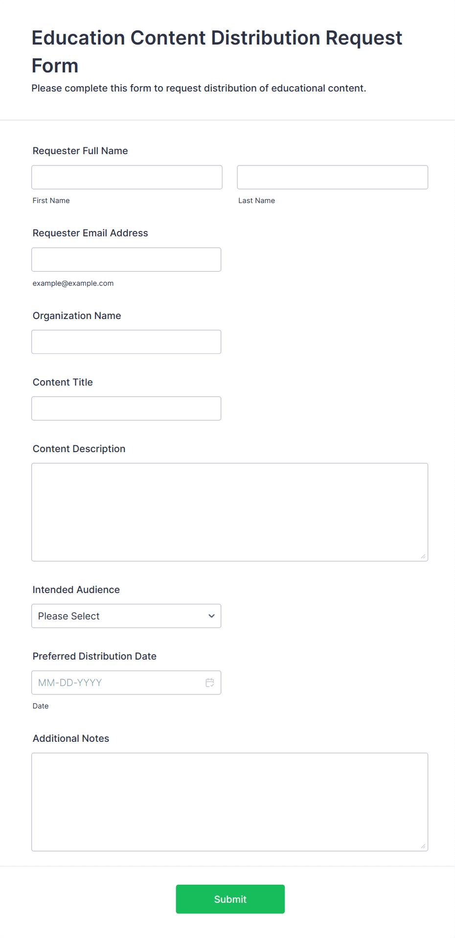 Education Content Distribution Request Form Template | Jotform