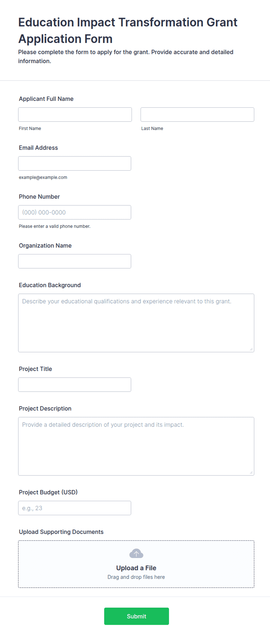 Education Impact Transformation Grant Application Form Template | Jotform