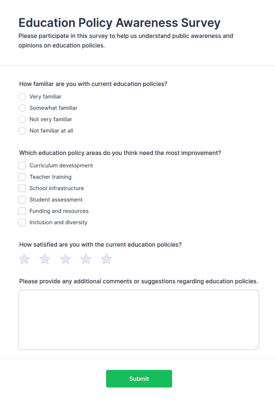 Education Policy Awareness Survey Form Template | Jotform