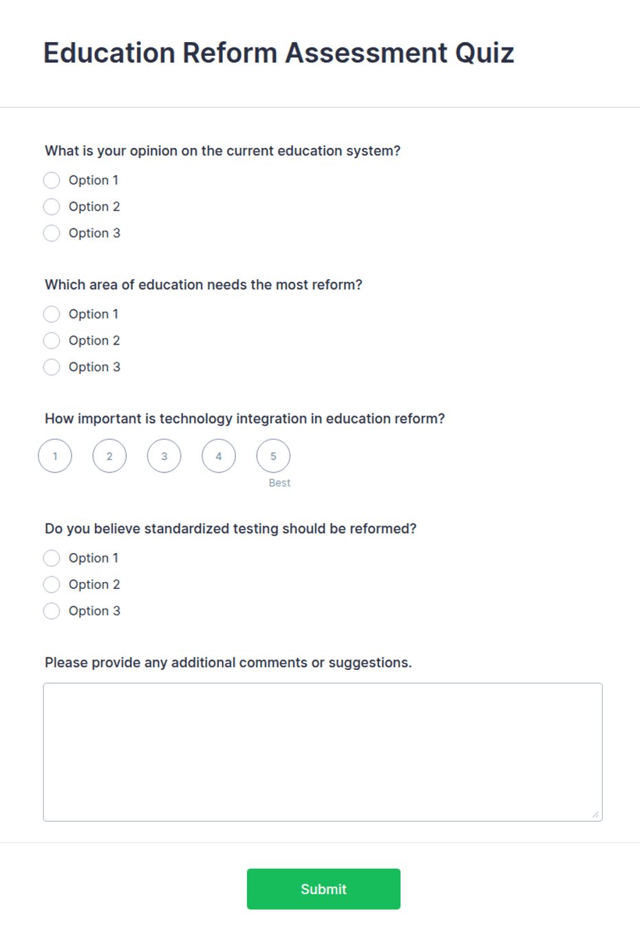 Education Reform Assessment Quiz Form Template | Jotform