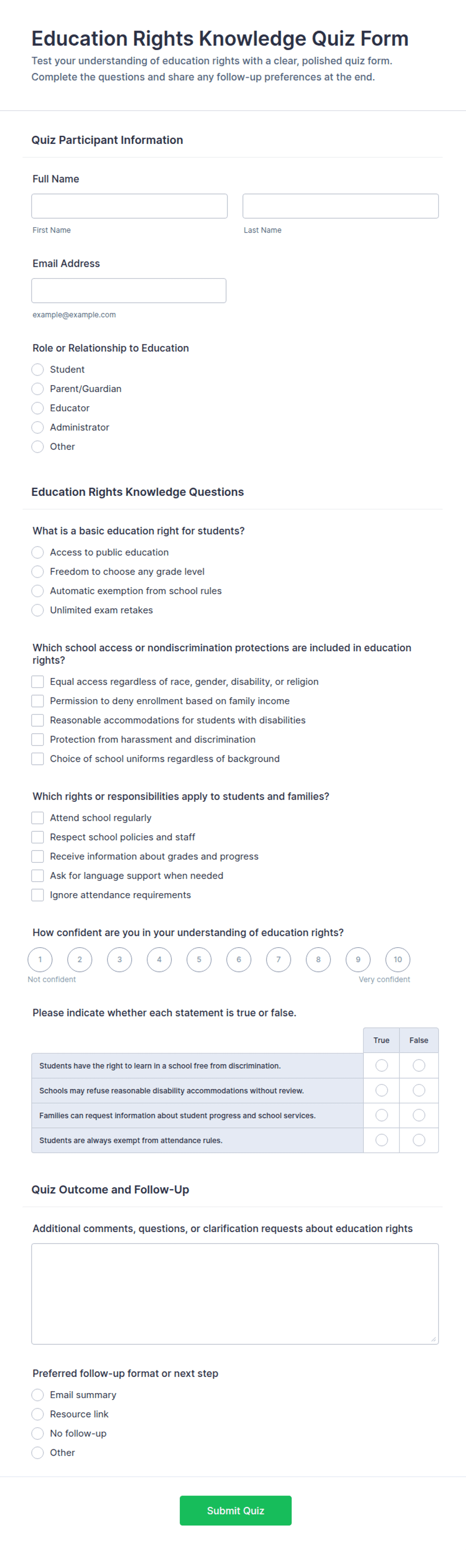 Education Rights Knowledge Quiz Form Template | Jotform