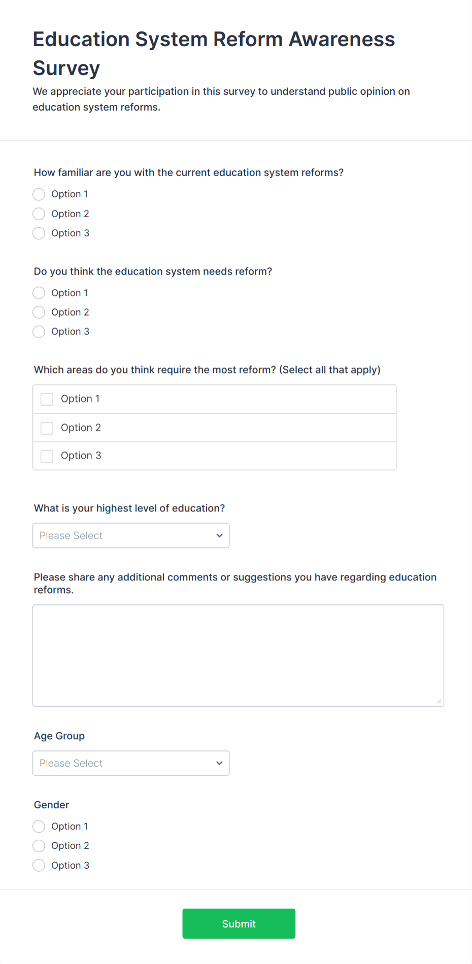 Education System Reform Awareness Survey Form Template | Jotform