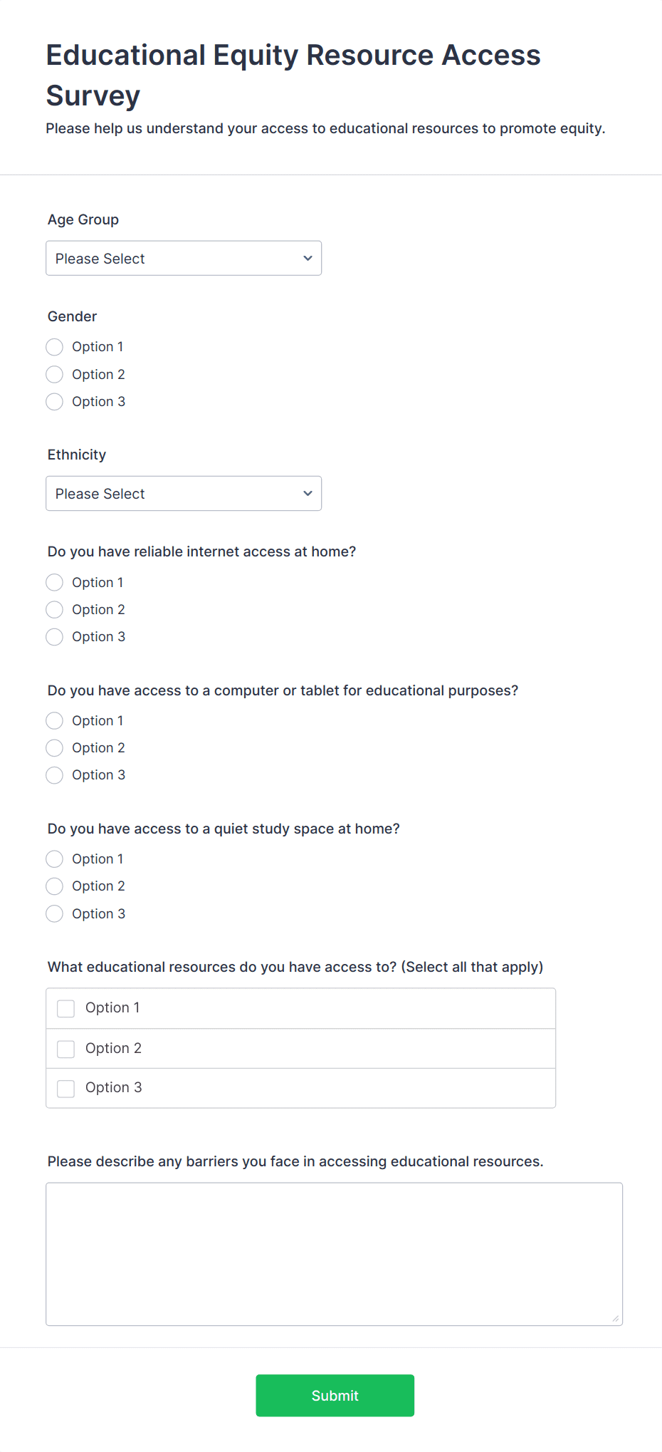 Educational Equity Resource Access Survey Form Template | Jotform