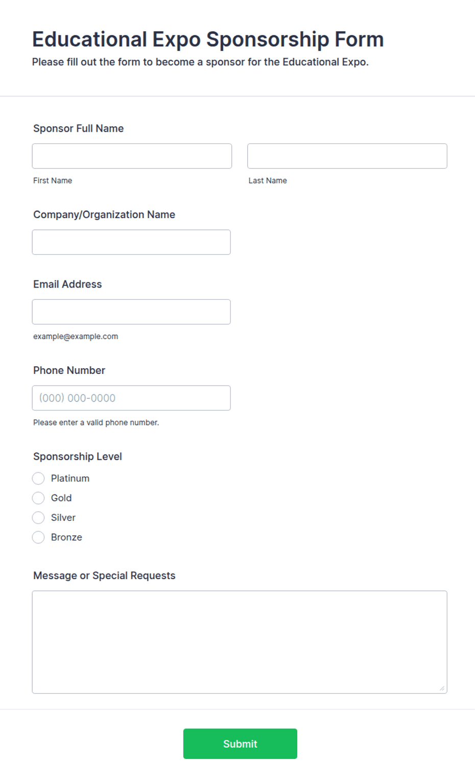 Educational Expo Sponsorship Form Template | Jotform