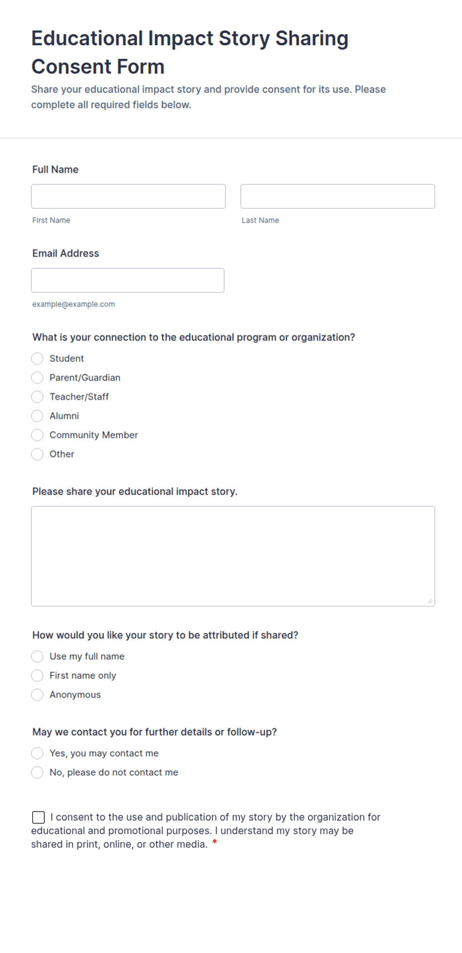 Educational Impact Story Sharing Consent Form Template | Jotform
