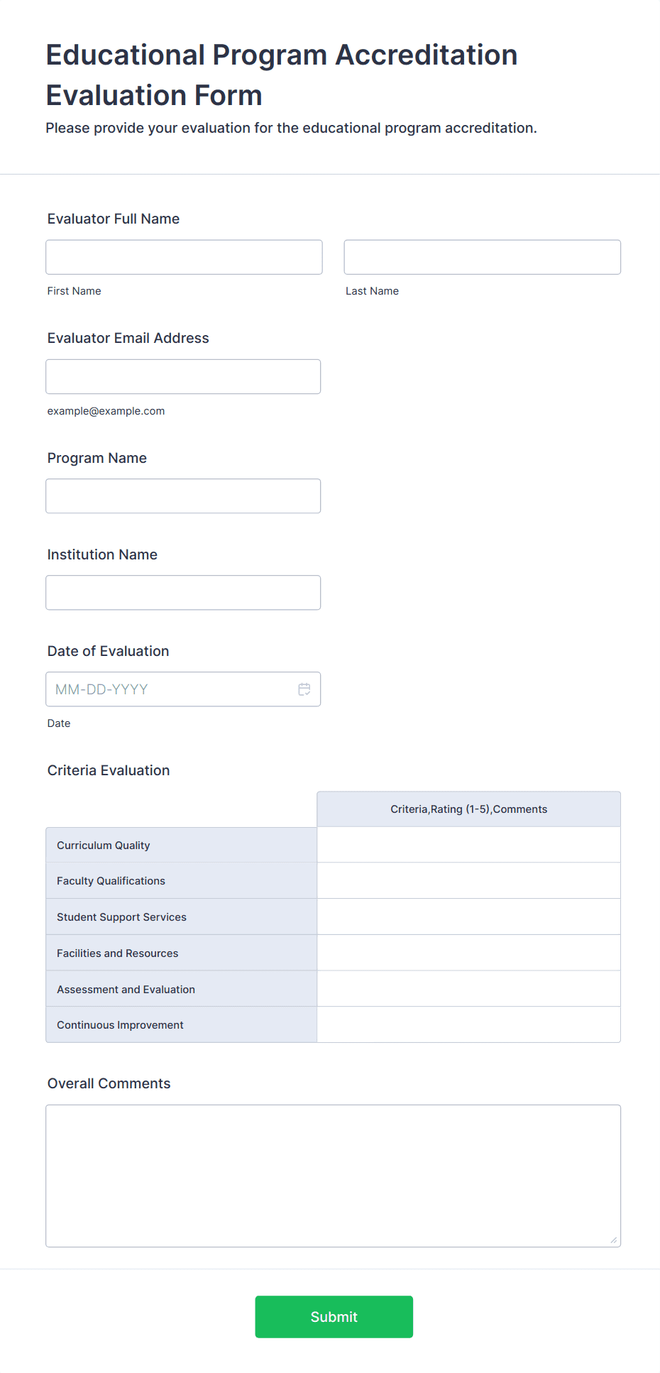 Educational Program Accreditation Evaluation Form Template | Jotform