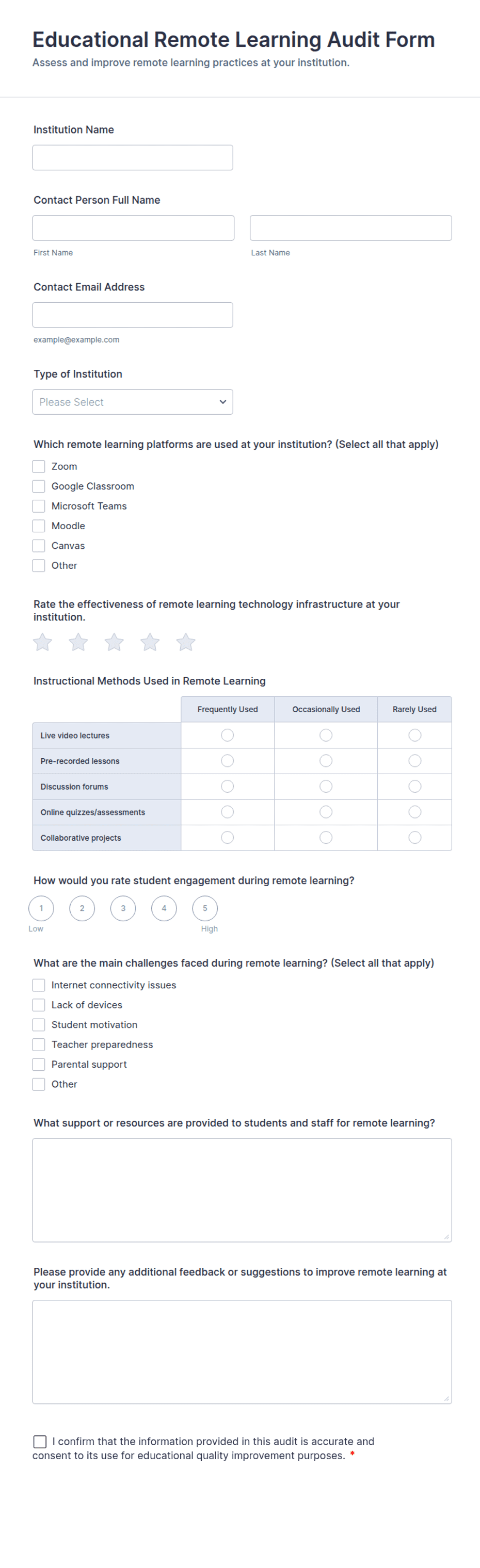 Educational Remote Learning Audit Form Template | Jotform