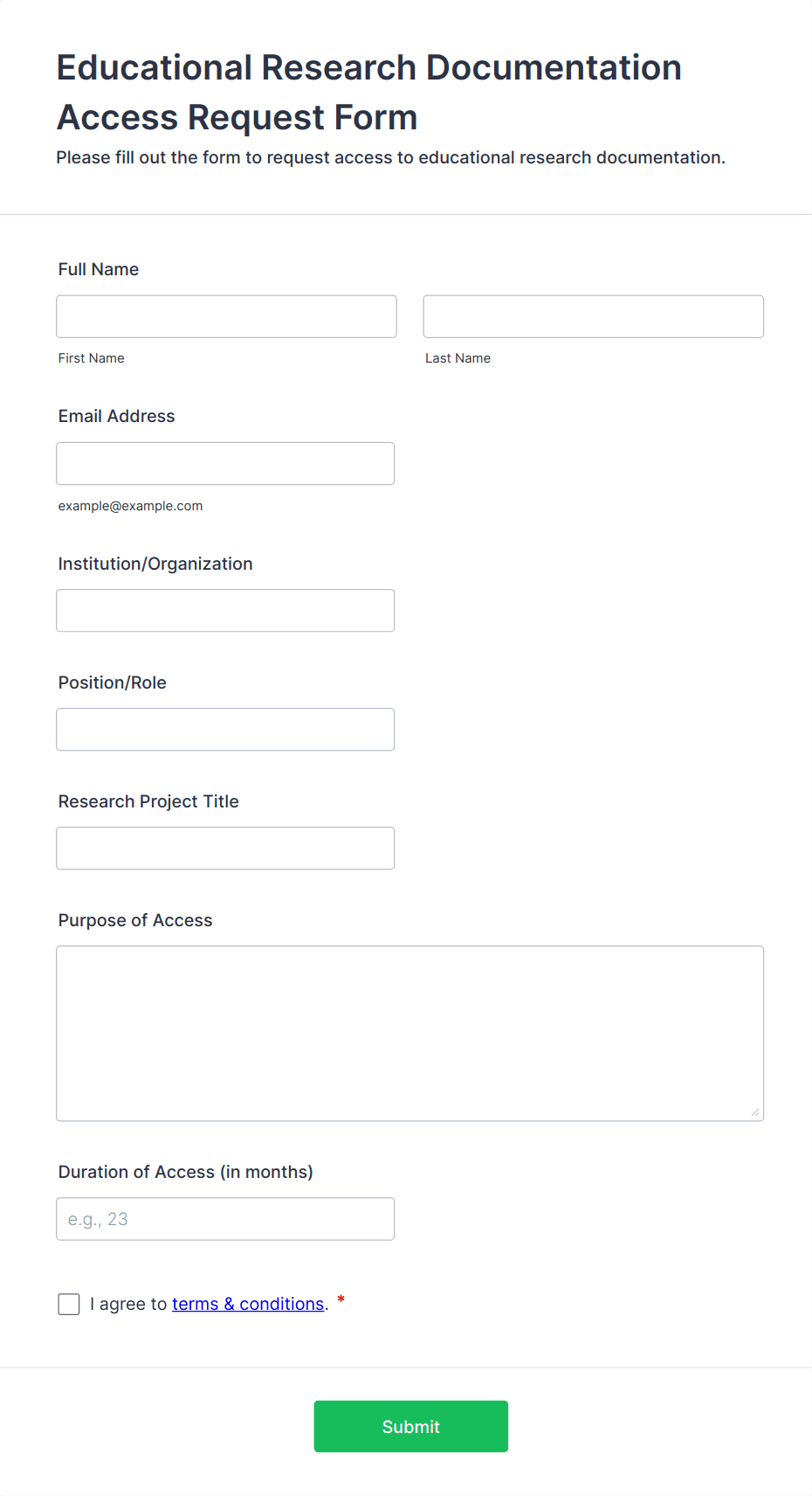 Educational Research Documentation Access Request Form Template | Jotform