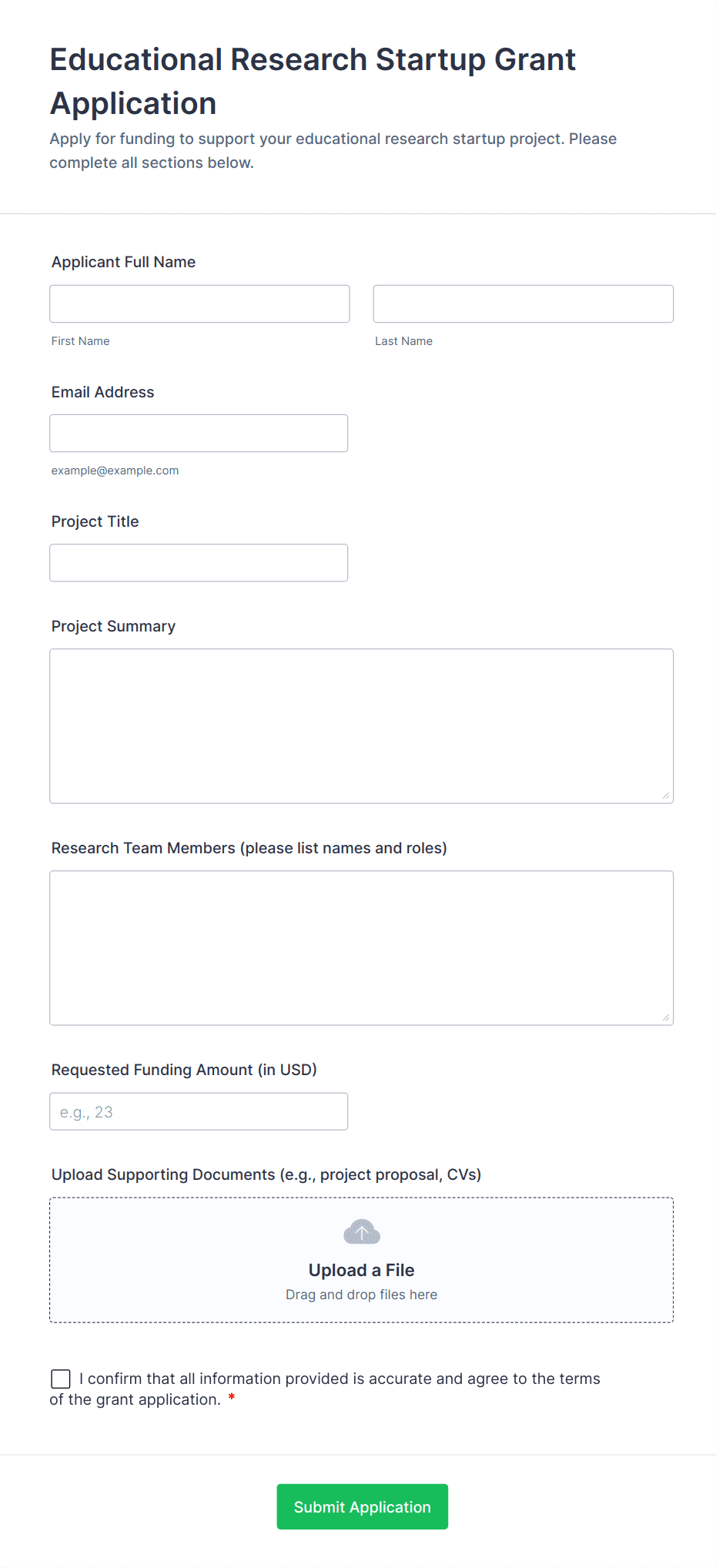 Educational Research Startup Grant Application Form Template | Jotform