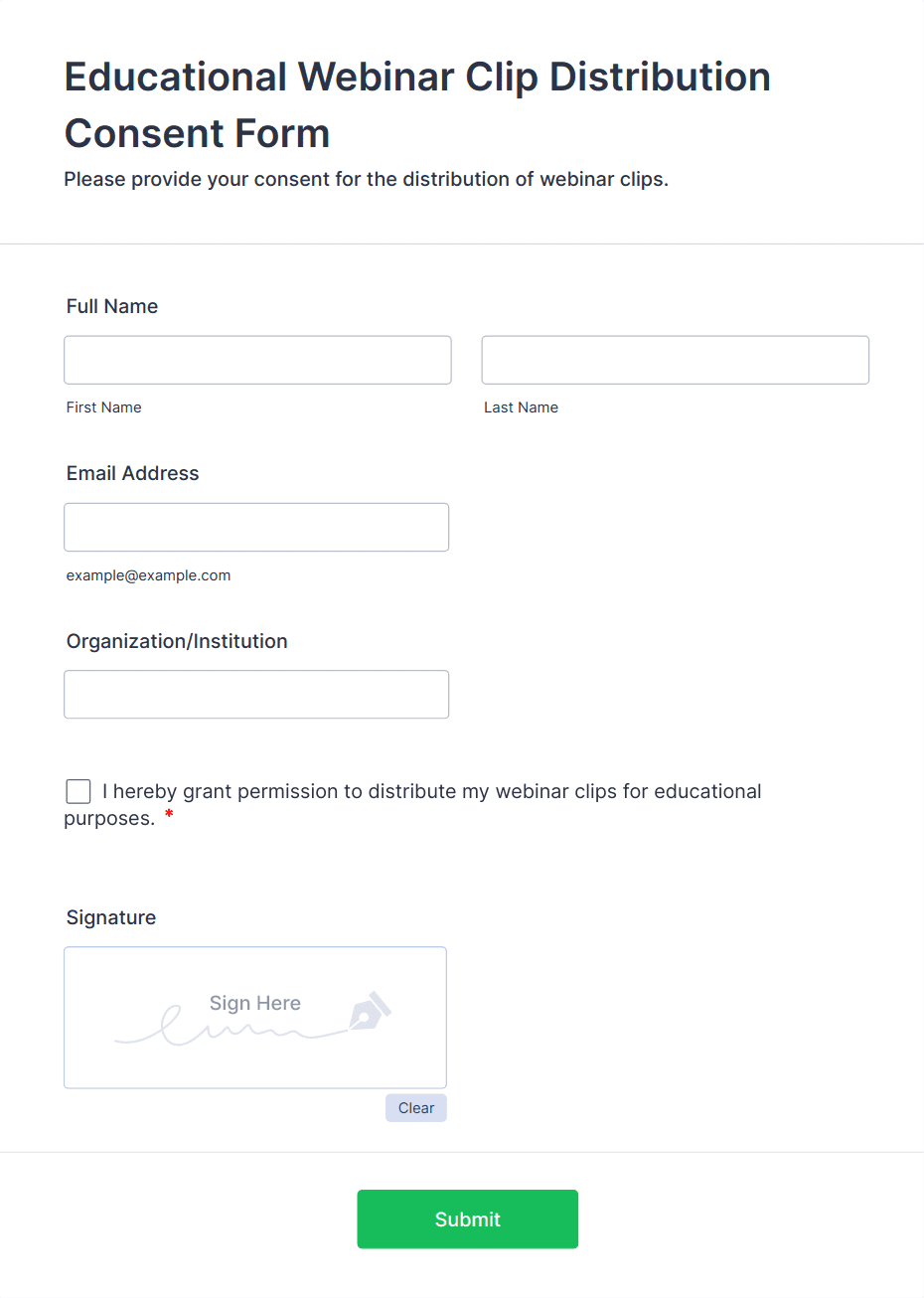 Educational Webinar Clip Distribution Consent Form Template | Jotform