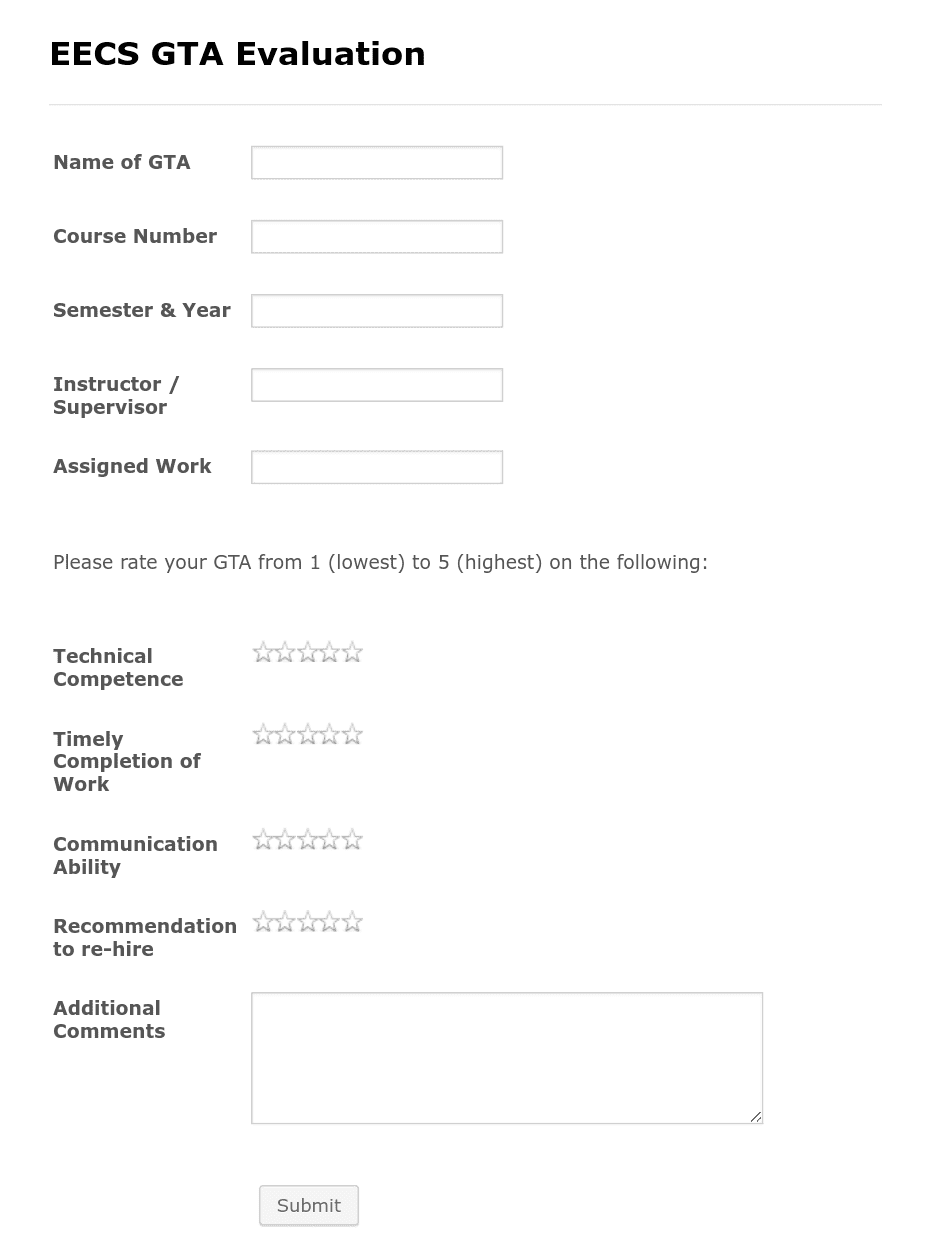 EECS GTA Evaluation Form Template | Jotform