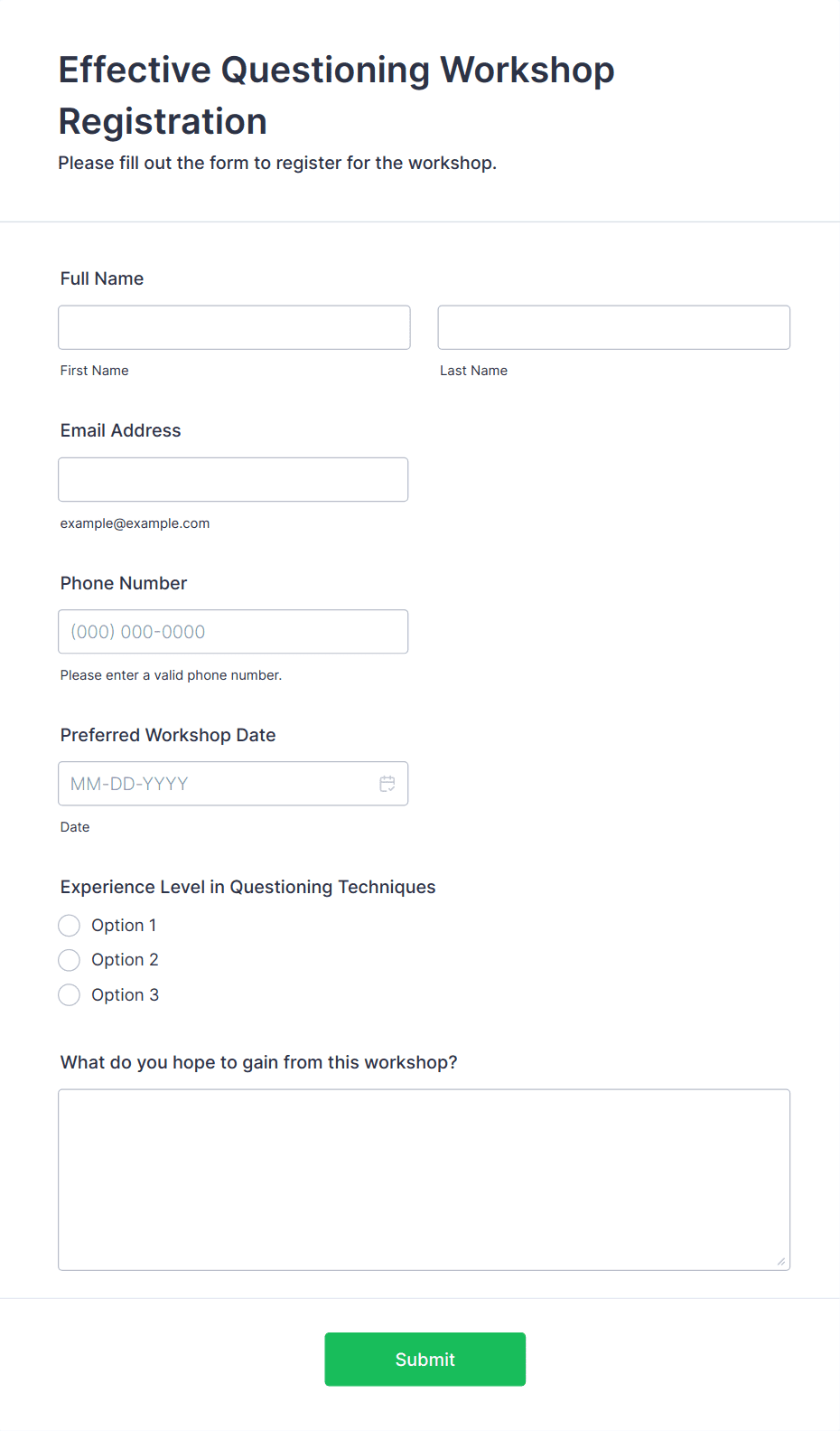 Effective Questioning Workshop Registration Form Template | Jotform