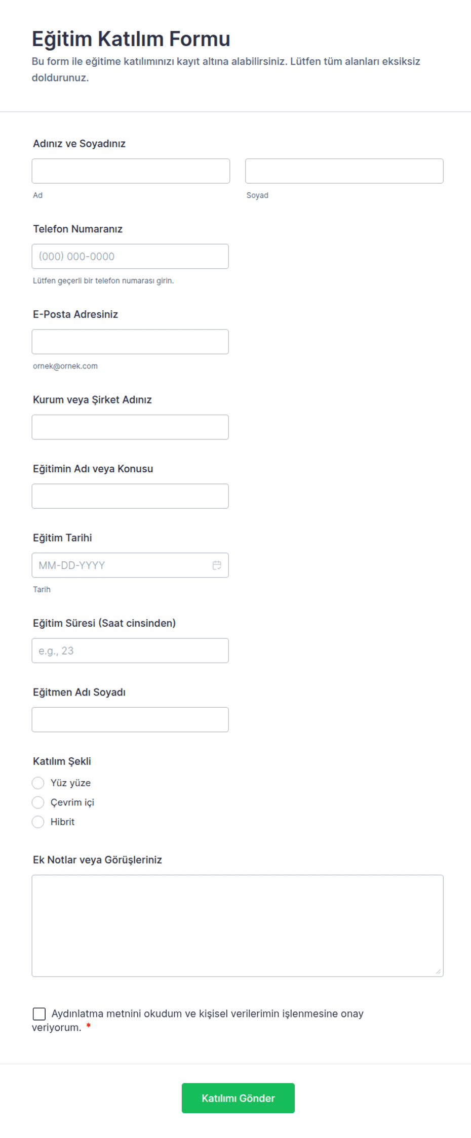 Eğitim Katılım Form Şablonu | Jotform