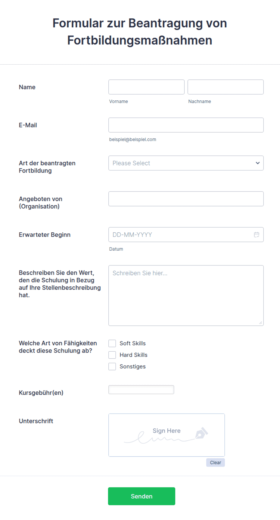 Einfaches Formular zur Beantragung von Fortbildungsmaßnahmen ...