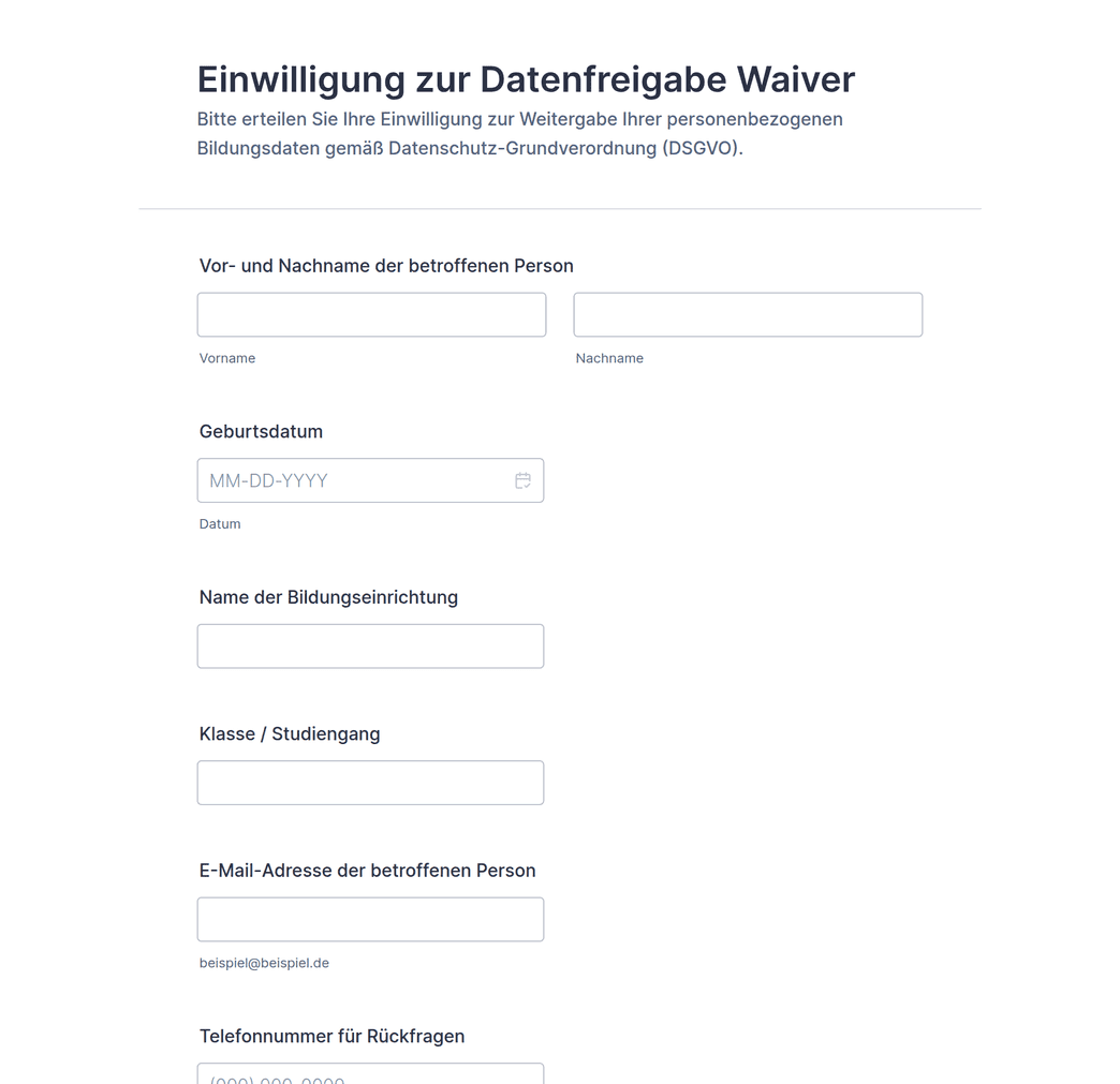 Einwilligung zur Datenfreigabe Waiver | Jotform