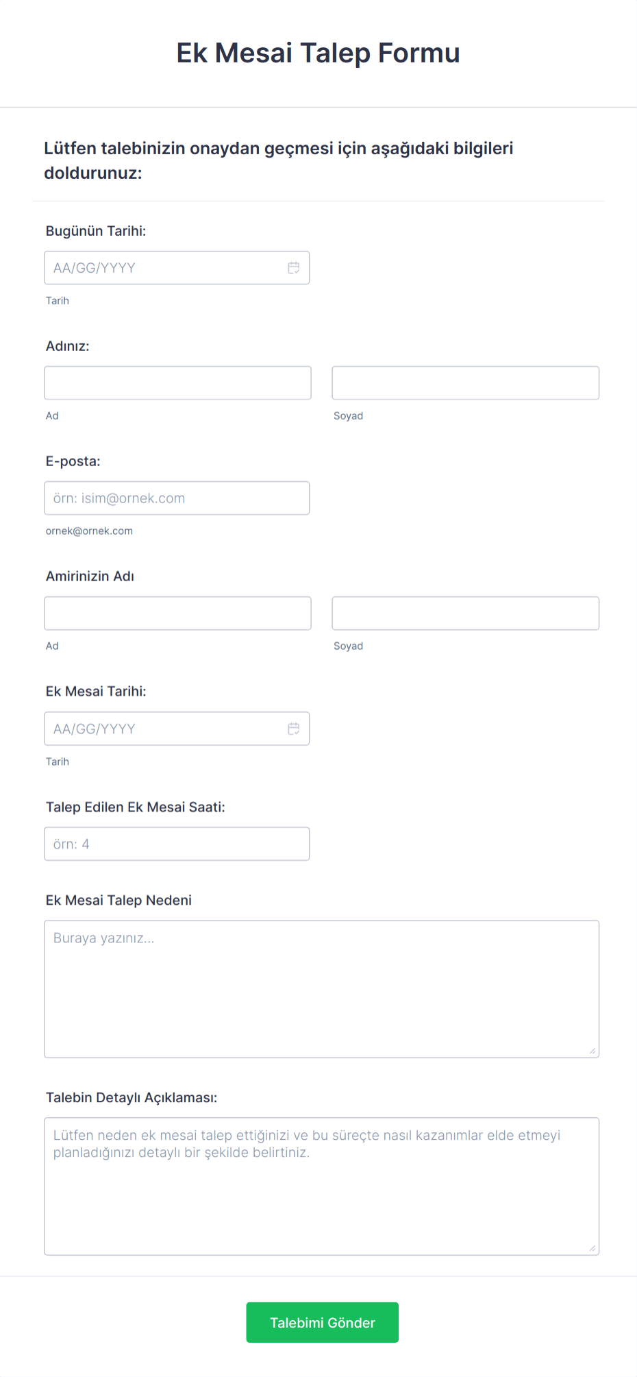 Ek Mesai Talep Form Şablonu | Jotform