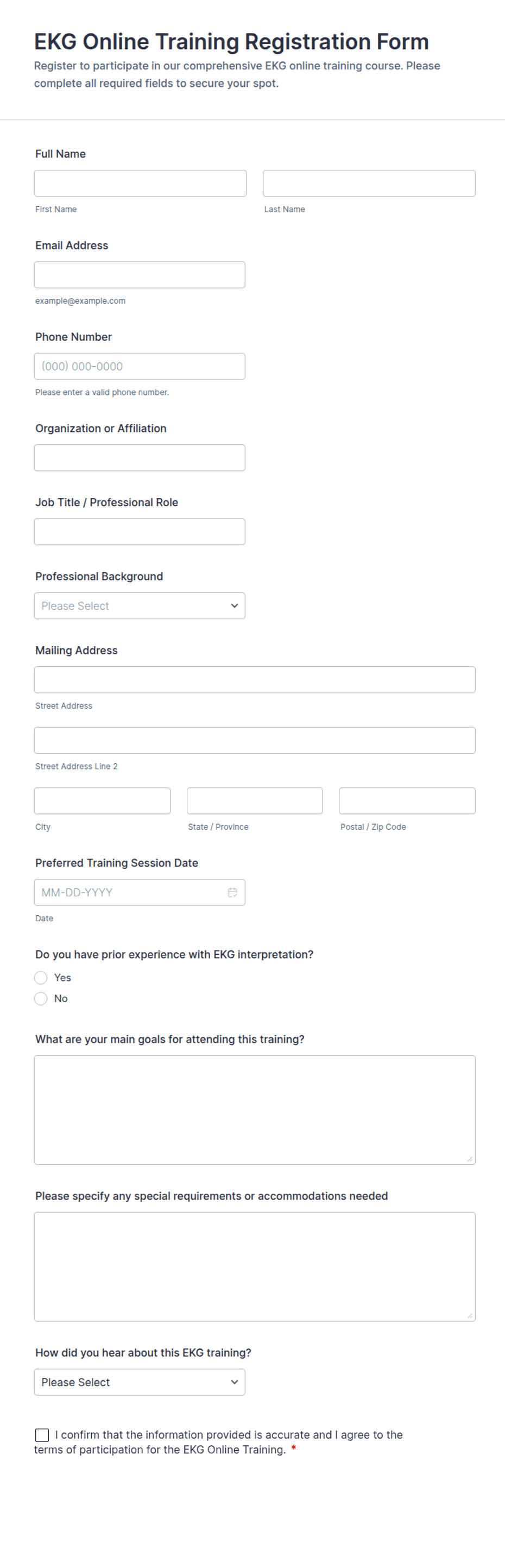 EKG Online Training Registration Form Template | Jotform