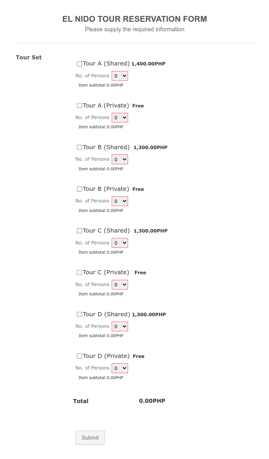 El Nido Tour Reservation Form Template | Jotform