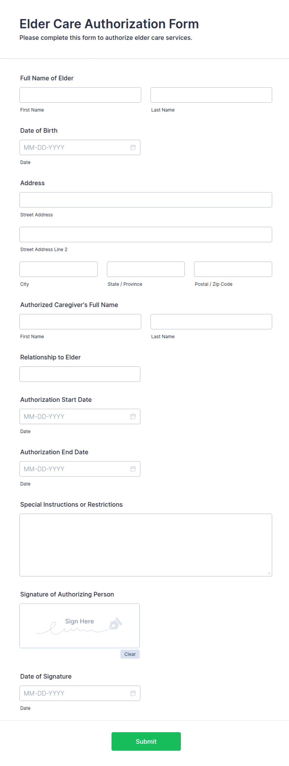 Elder Care Authorization Form Template | Jotform
