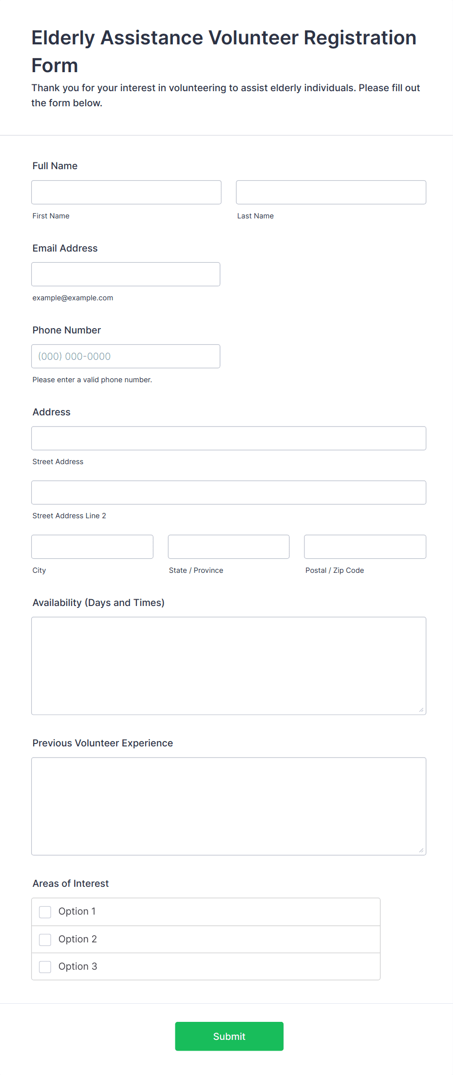 Elderly Assistance Volunteer Registration Form Template | Jotform