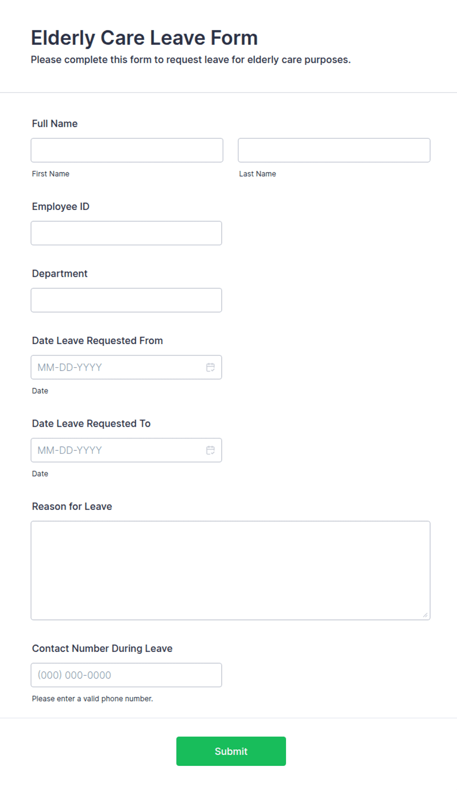 Elderly Care Leave Form Template | Jotform