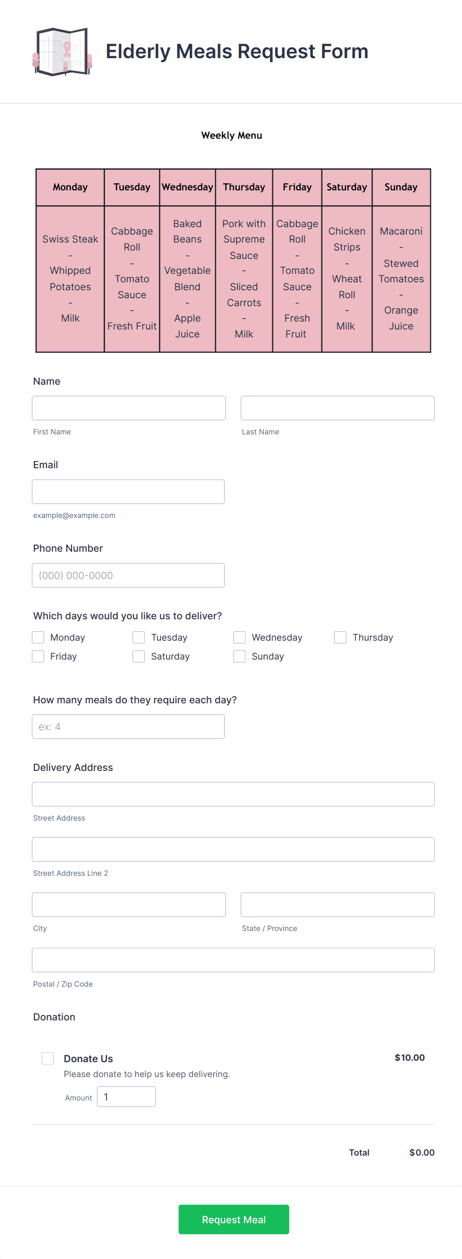 Elderly Meals Request Form Template | Jotform