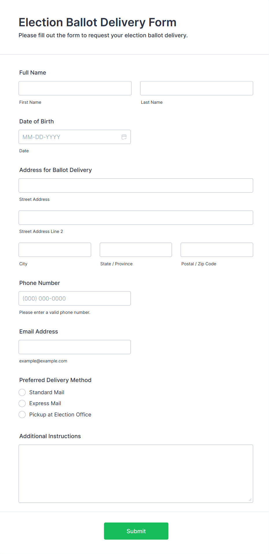 Election Ballot Delivery Form Template | Jotform