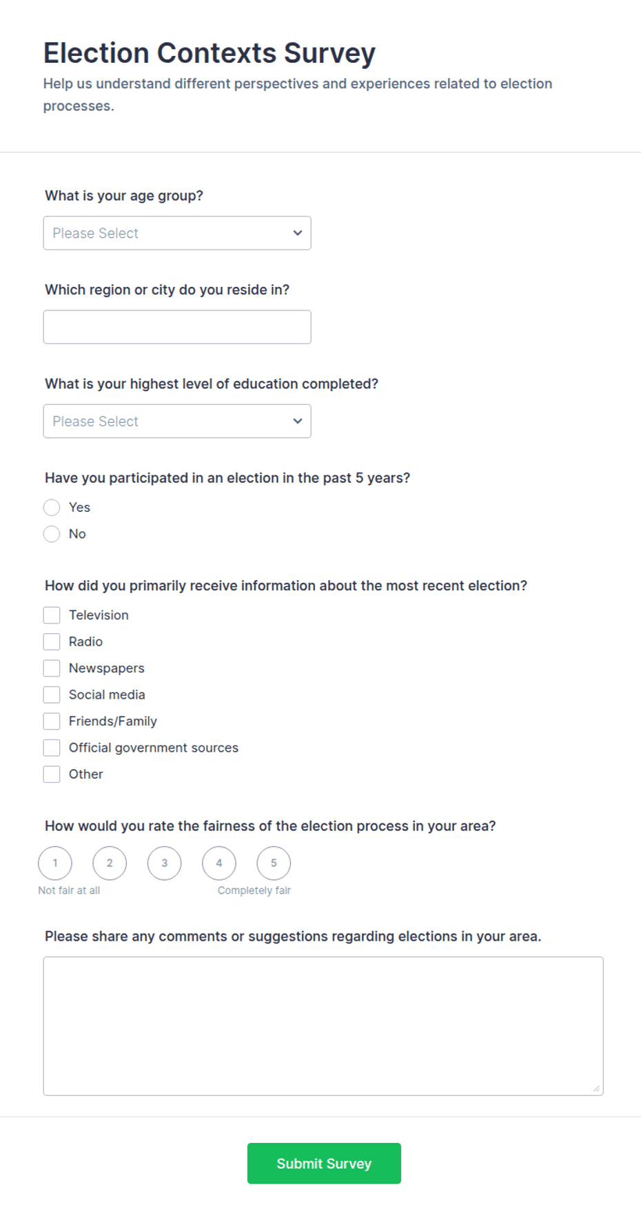 Election Contexts Survey Form Template | Jotform