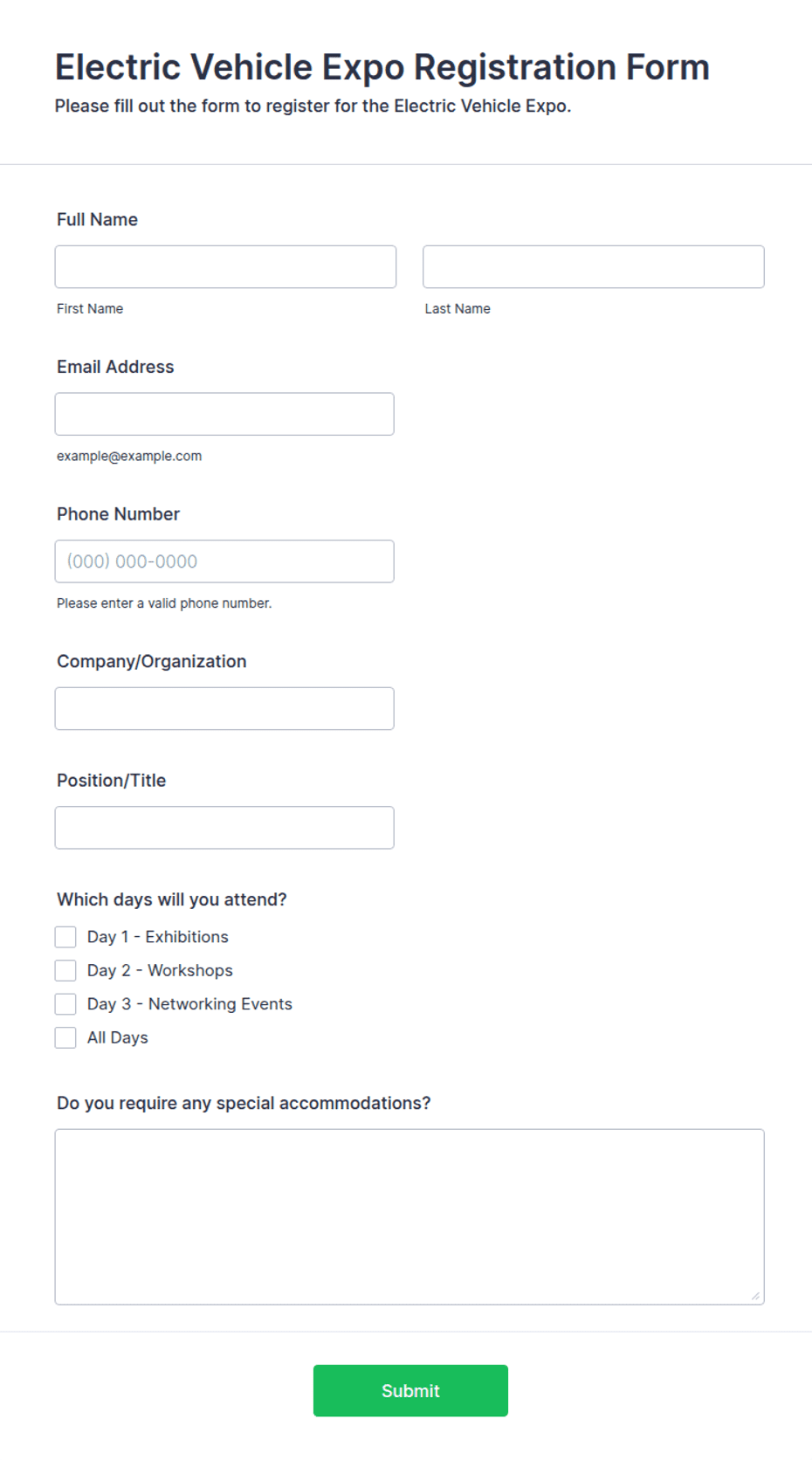 Electric Vehicle Expo Registration Form Template | Jotform