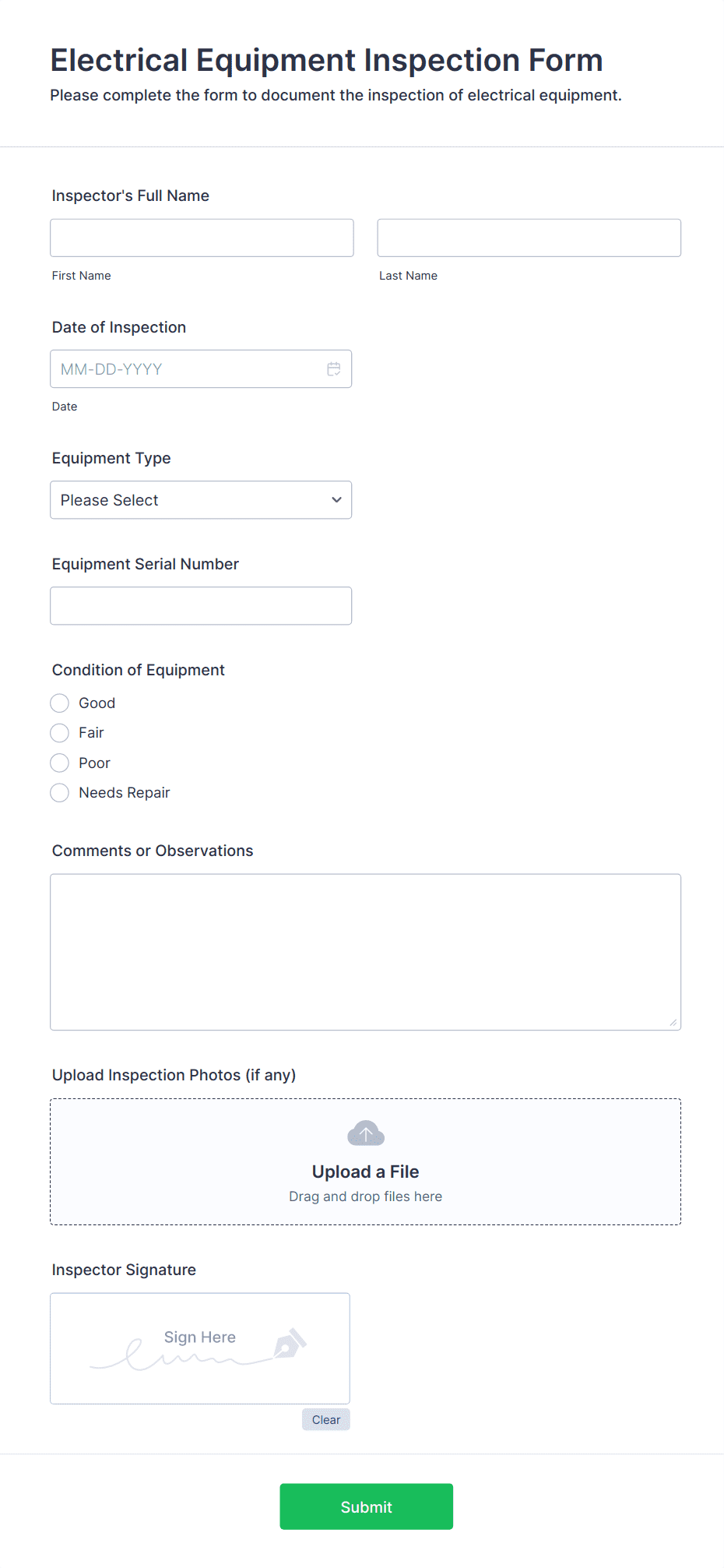 Electrical Equipment Inspection Form Template | Jotform