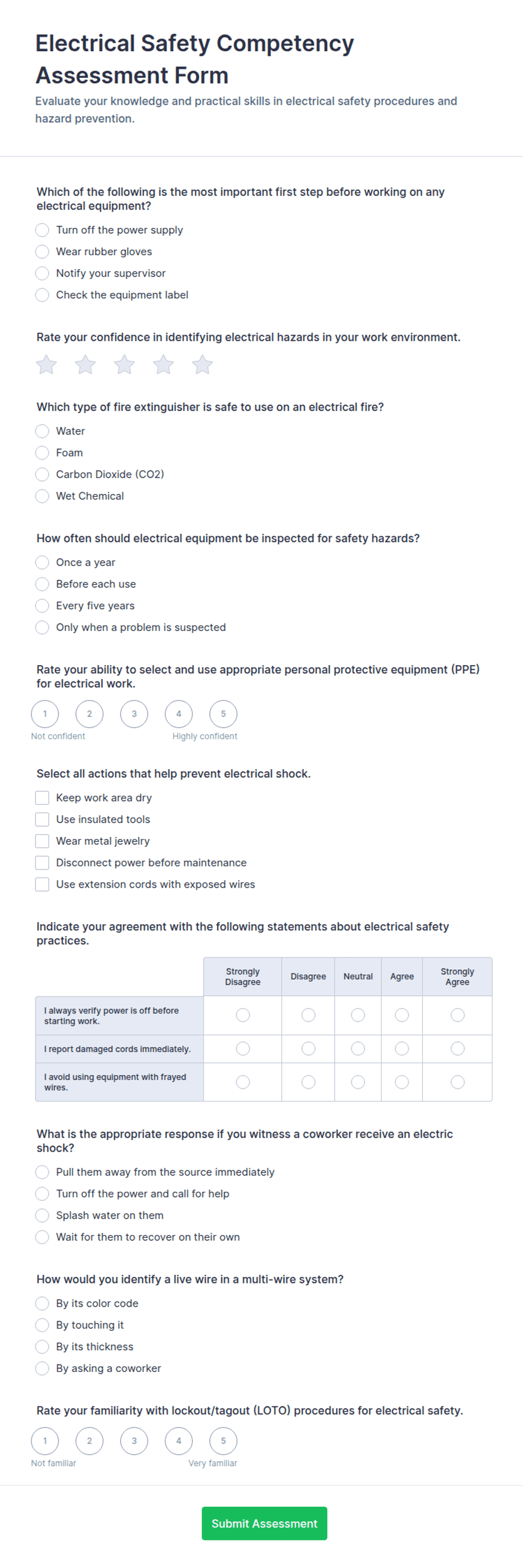 Electrical Safety Competency Assessment Form Template | Jotform