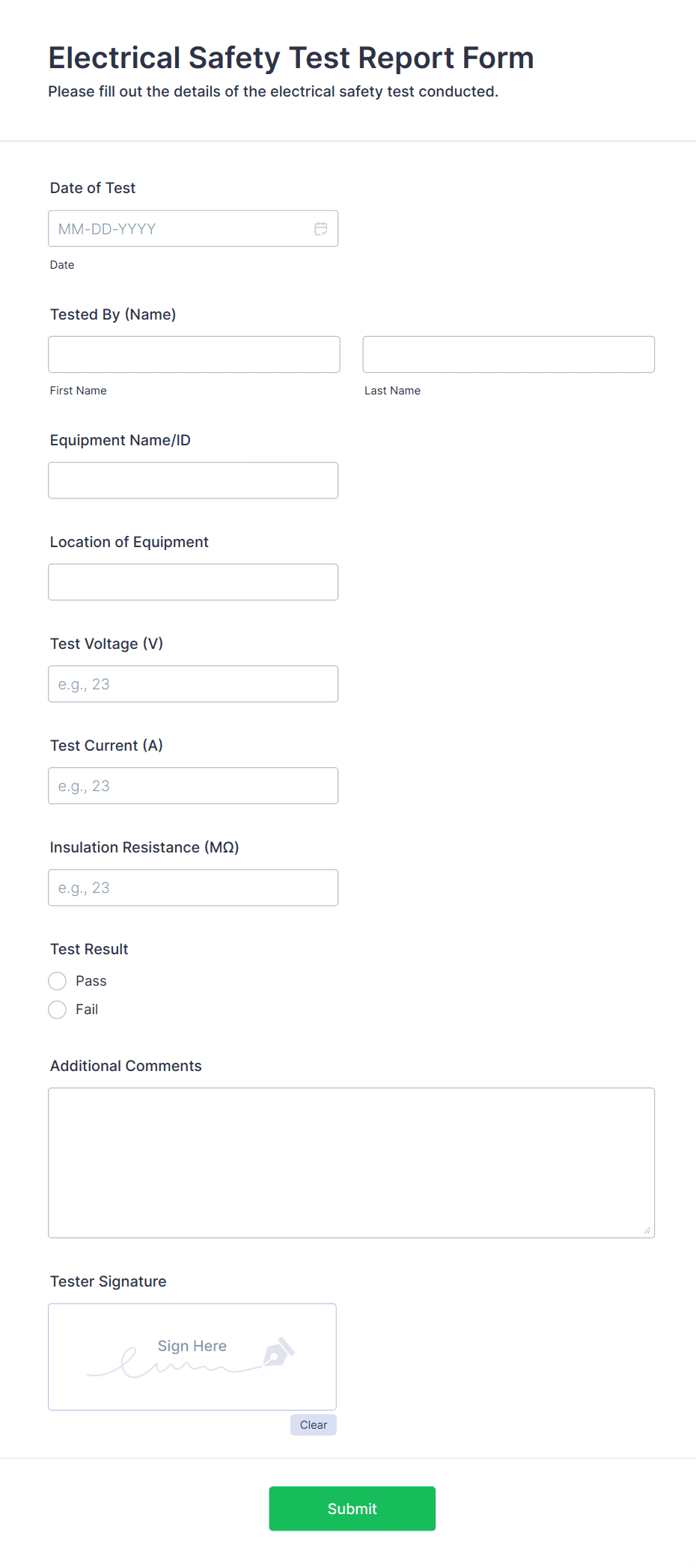 Electrical Safety Test Report Form Template | Jotform