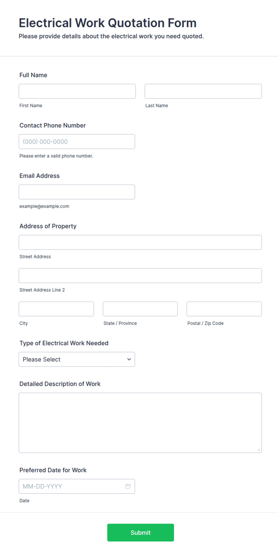 Electrical Work Quotation Form Template | Jotform