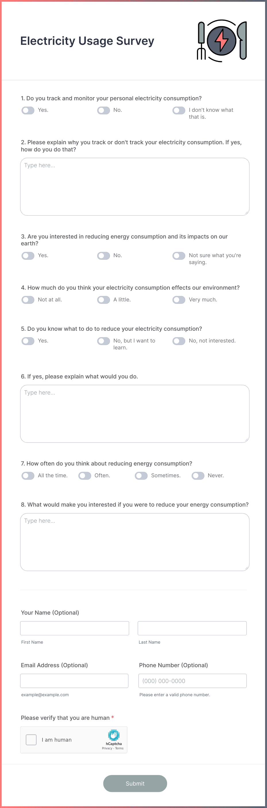 Electricity Usage Survey Form Template | Jotform