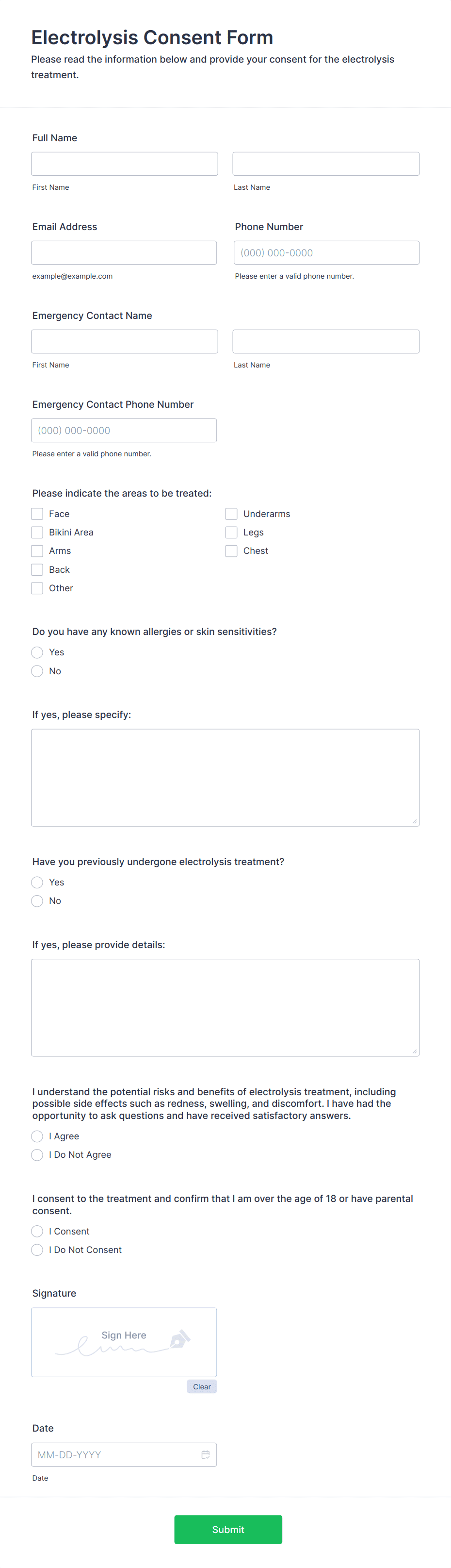 Electrolysis Consent Form Template | Jotform