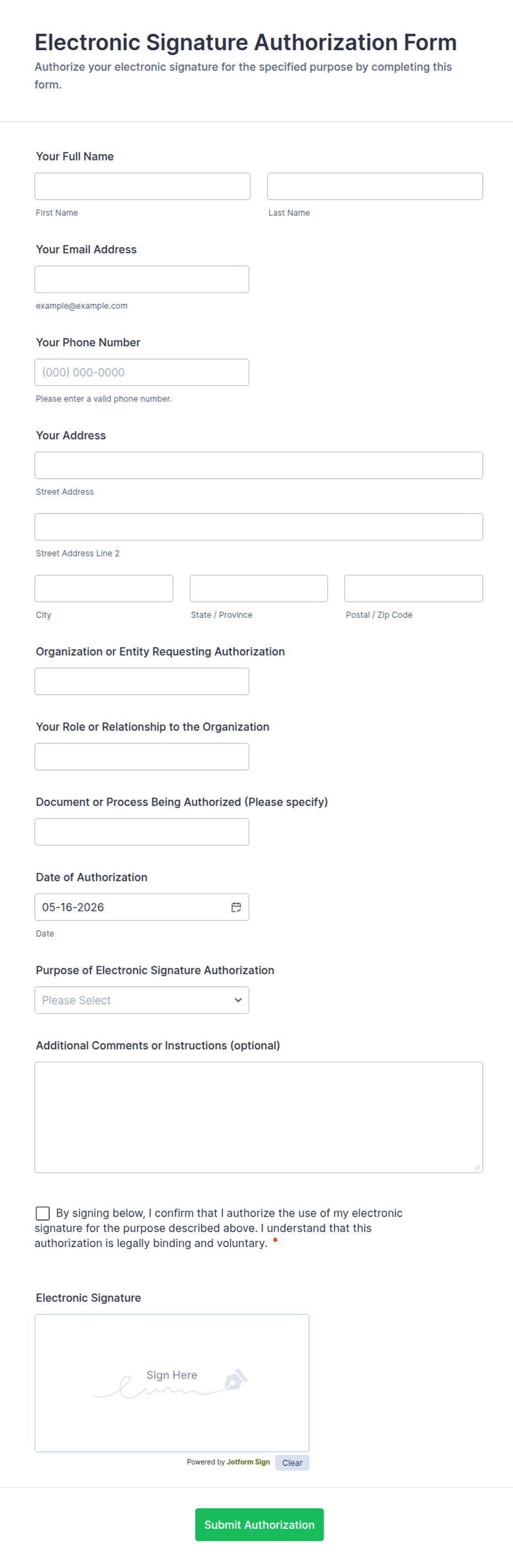 Electronic Signature Authorization Form Template | Jotform