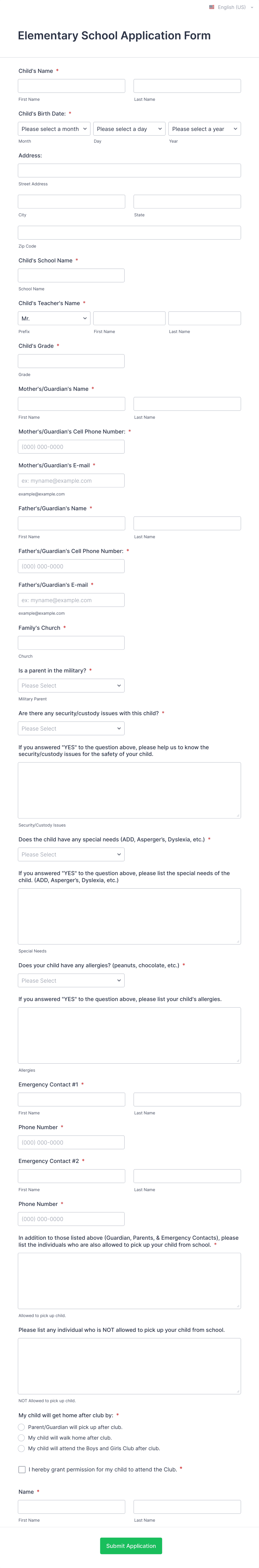 Elementary School Application Form Template | Jotform
