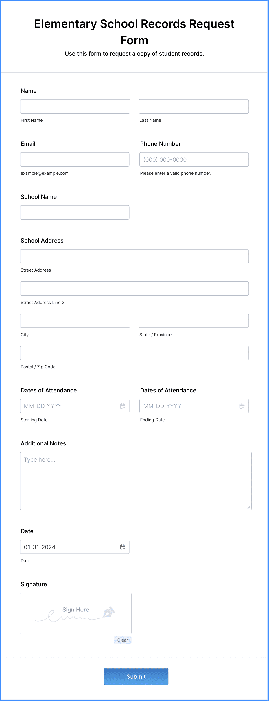 Elementary School Records Request Form Template | Jotform