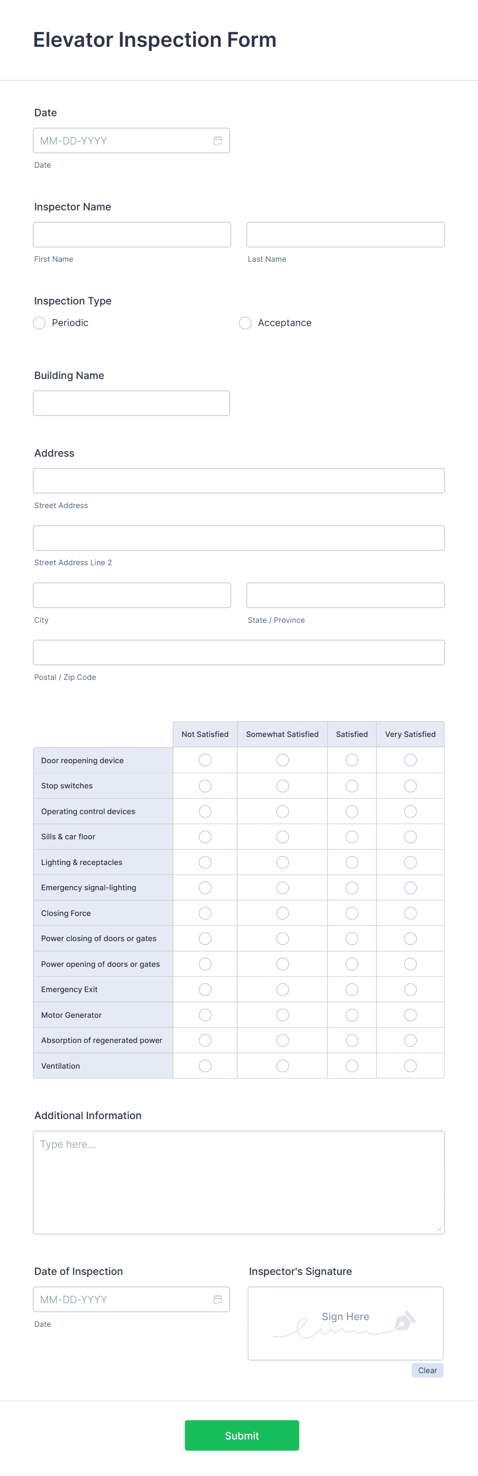 Elevator Inspection Form Template | Jotform