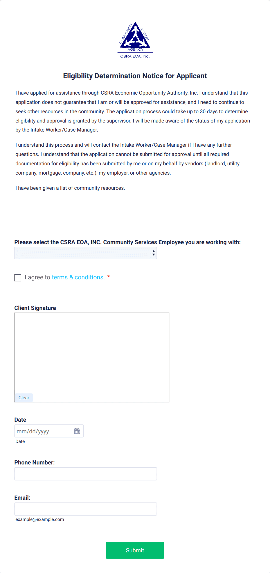 Eligibility Determination Notice for Applicant Form Template | Jotform