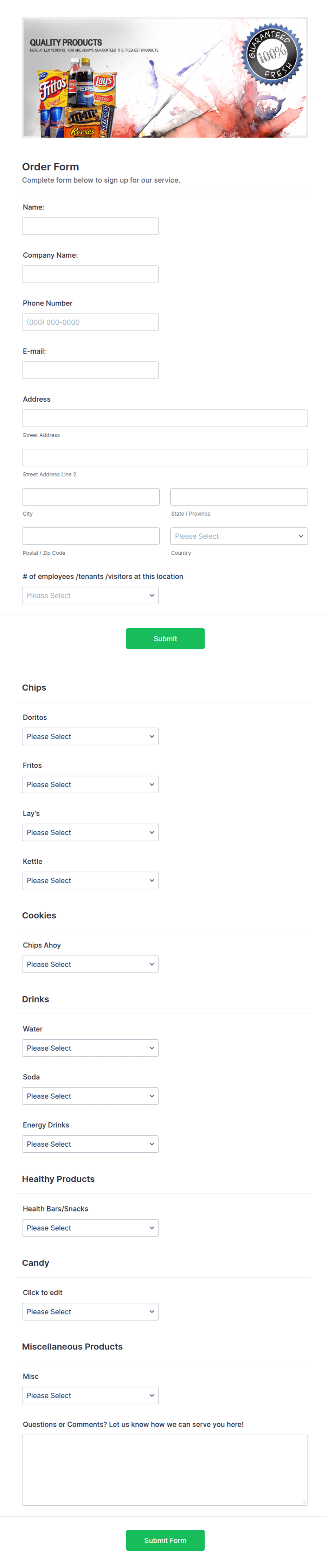 ELR Vending Inventory Form Template | Jotform