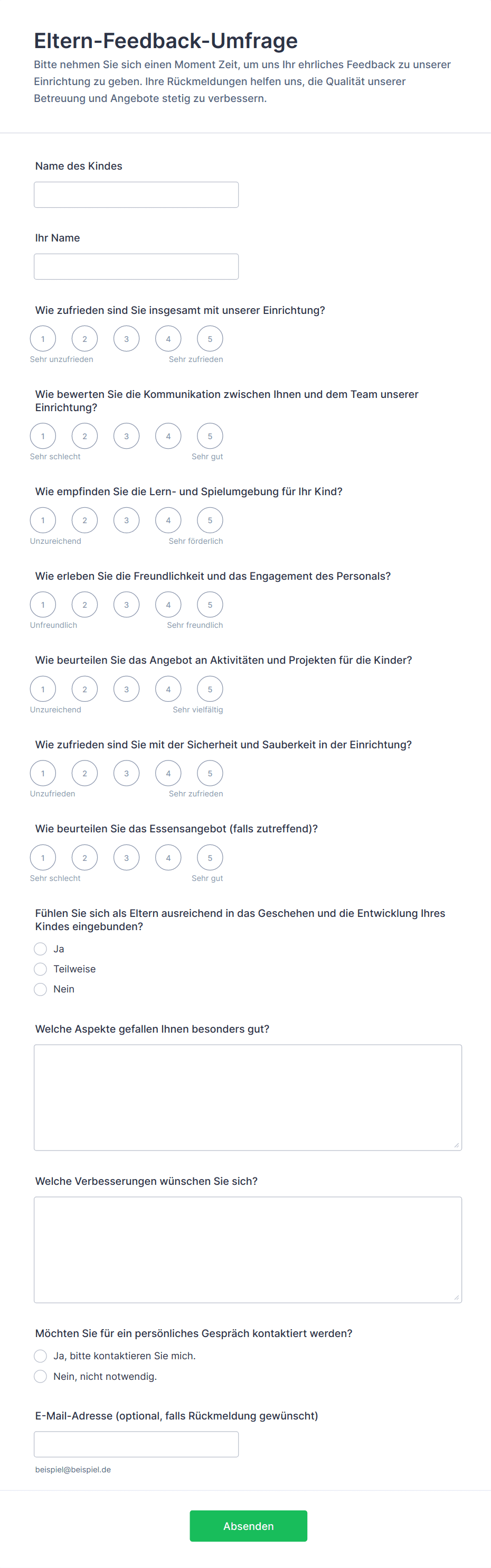 Eltern-Feedback-Umfrage Formularvorlage | Jotform