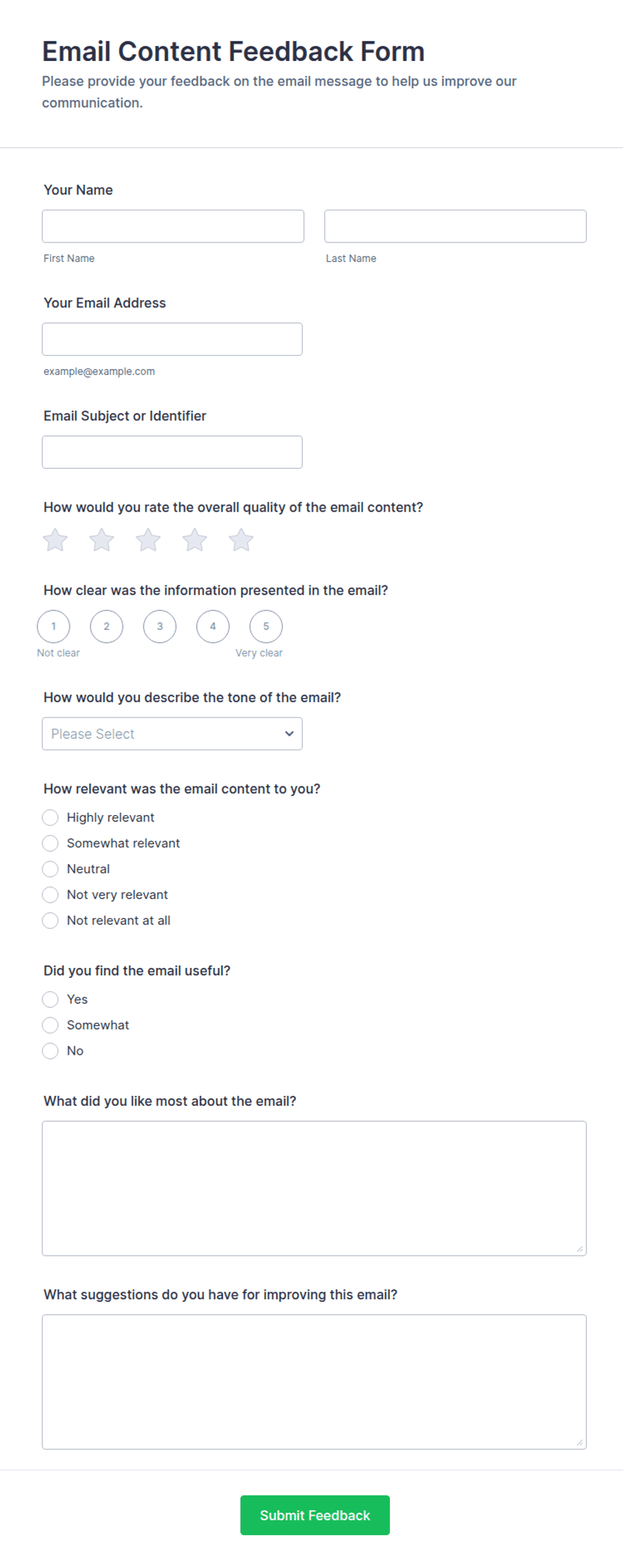 Email Content Feedback Form Template | Jotform
