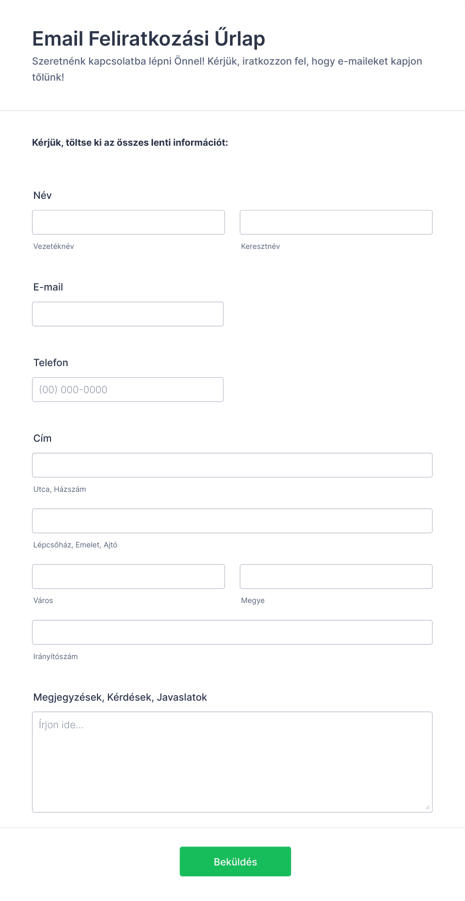 Email Feliratkozási Űrlap Form Template | Jotform