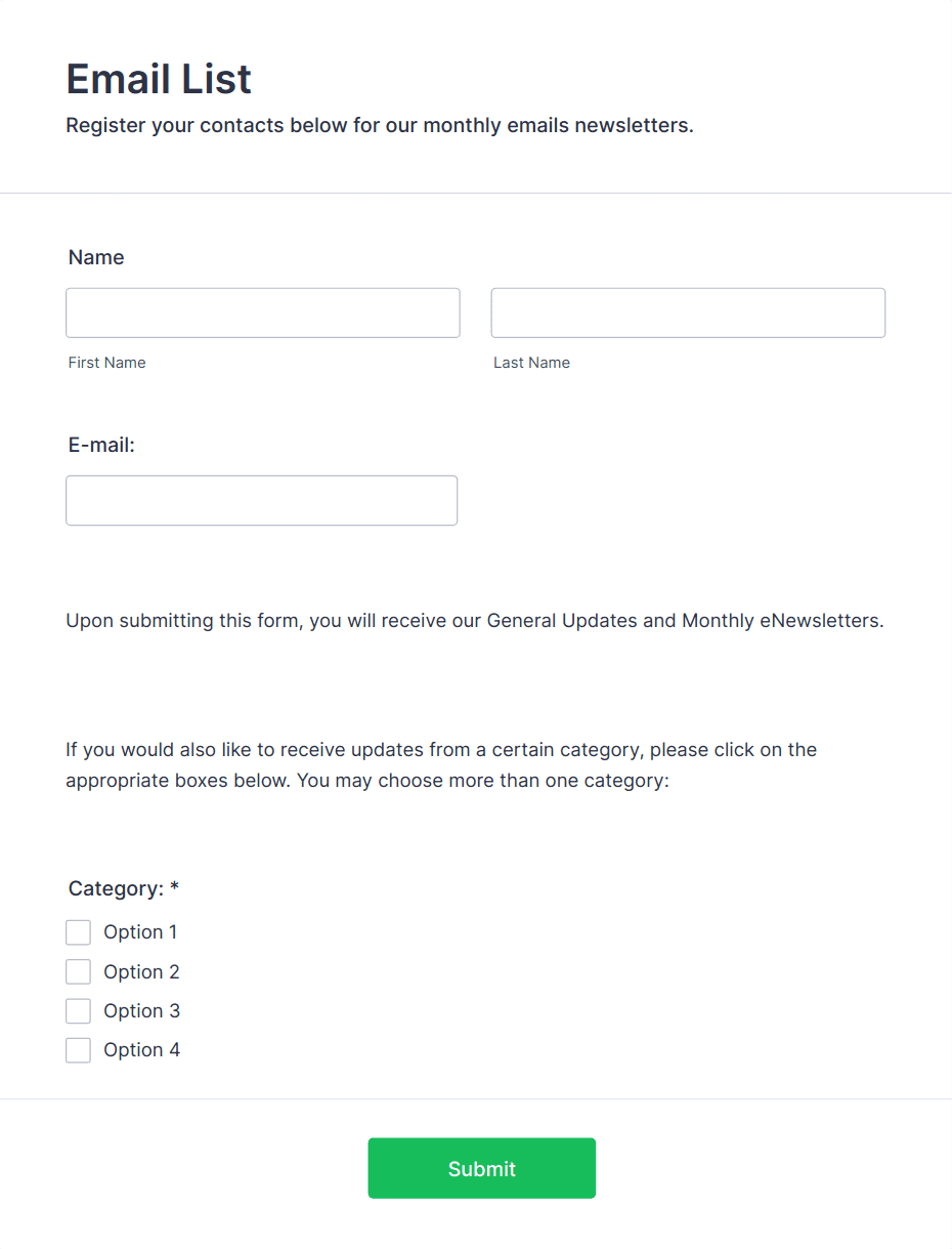 Email List Form Template | Jotform