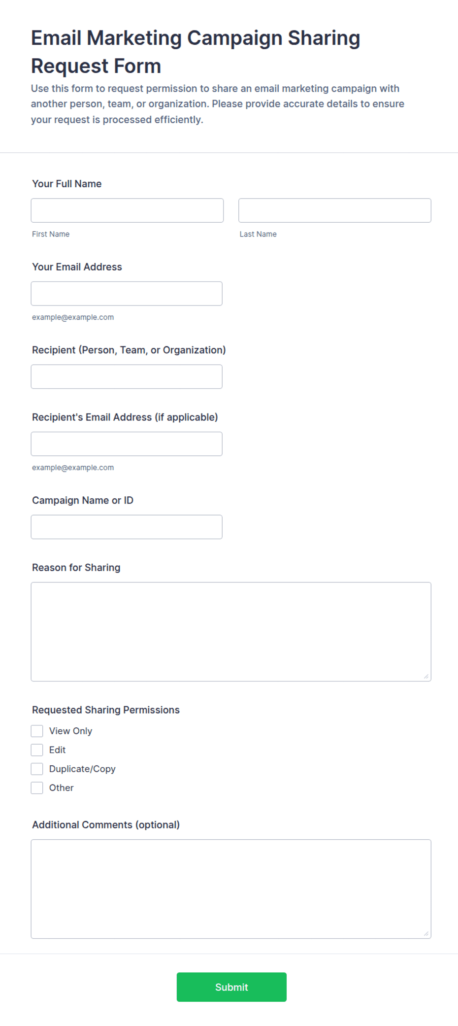 Email Marketing Campaign Sharing Request Form Template | Jotform