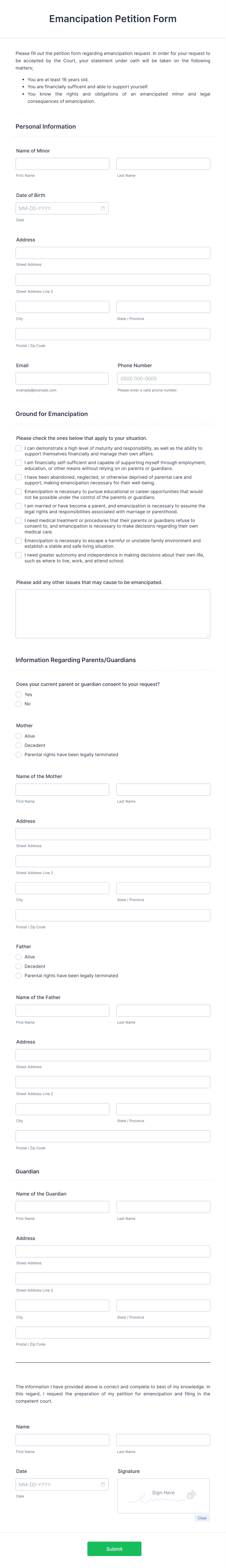 Emancipation Petition Form Template | Jotform